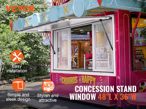 VEVOR Concession Window 48"x36", Aluminum Alloy Food Truck Service ...