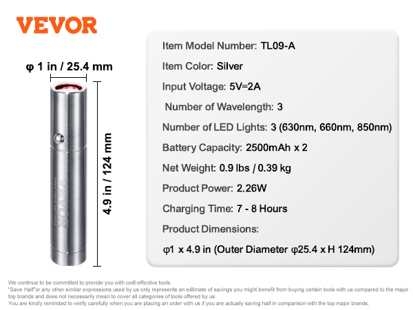 VEVOR Red Light Therapy Device for for Body, Red & Near Infrared Light ...