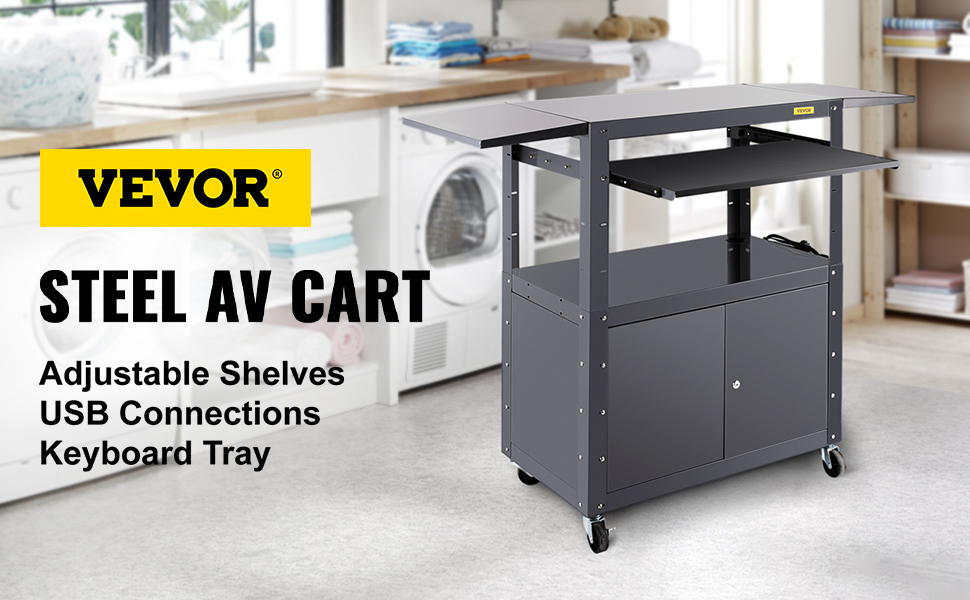 VEVOR AV Cart, 27-41 inch Height Adjustable Media Cart with 2 Drop ...