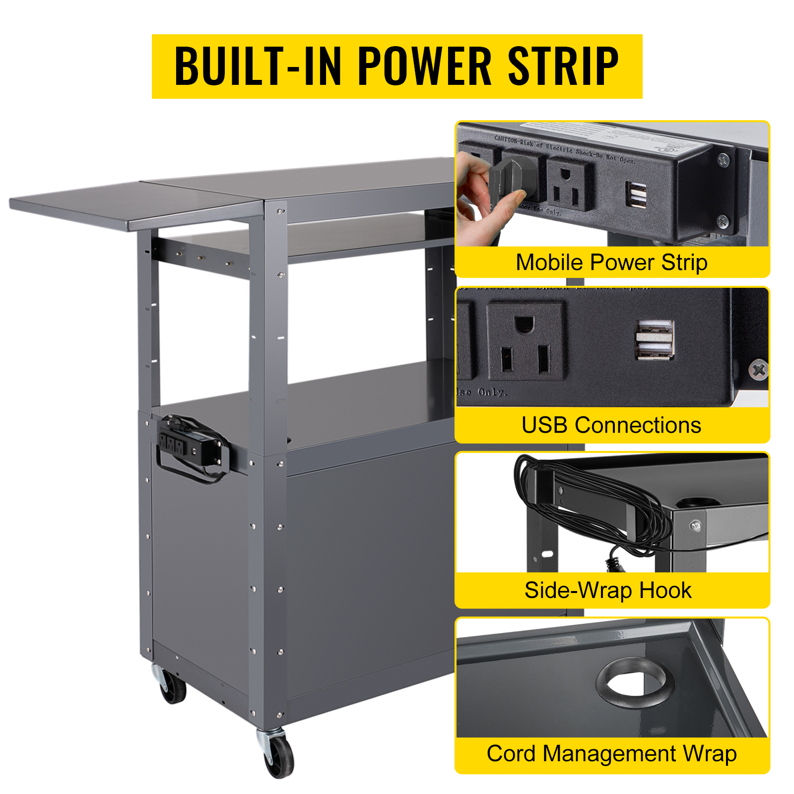 VEVOR AV Cart, 27-41 inch Height Adjustable Media Cart with 2 Drop ...