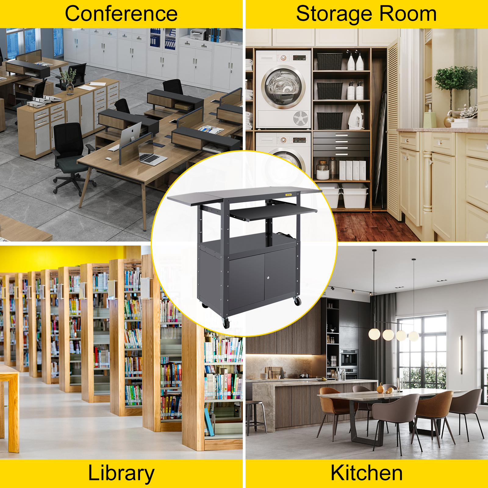 VEVOR AV Cart, 27-41 inch Height Adjustable Media Cart with 2 Drop ...