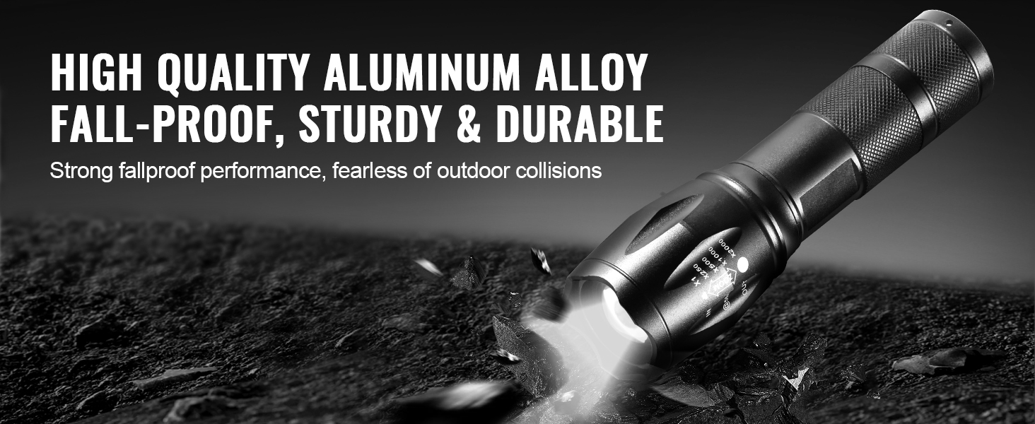 VEVOR 2 Pack Flashlights 2000 High Lumens 5 Modes Adjustable Focus ...