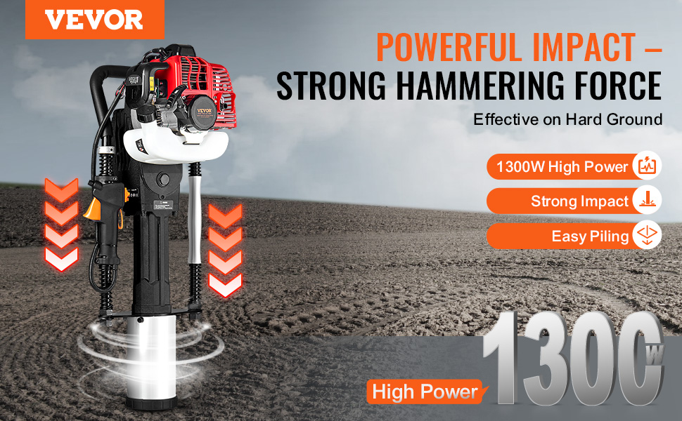VEVOR 52cc Gas-Powered T Post Driver 2-Stroke Fence Piling Pounder w/ 3 Head | VEVOR US
