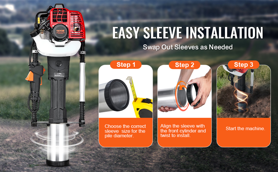 VEVOR 52cc Gas-Powered T Post Driver 2-Stroke Fence Piling Pounder w/ 3 Head | VEVOR CA