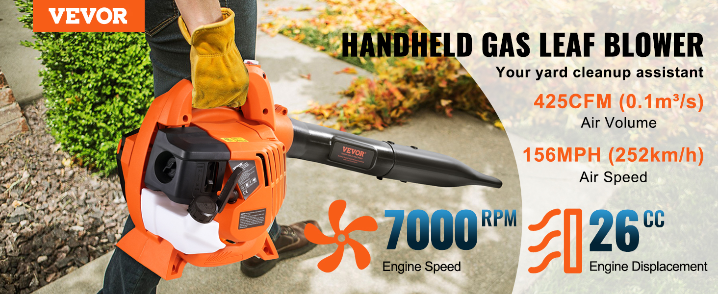 VEVOR Gas Leaf Blower, 26CC 2-Cycle Handheld Leaf Blower with A Fuel ...