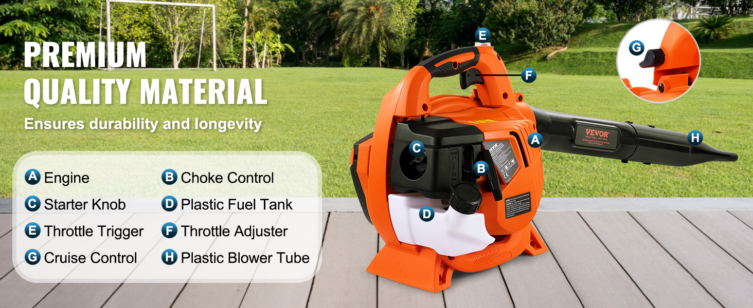 VEVOR Gas Leaf Blower, 26CC 2-Cycle Handheld Leaf Blower with A Fuel ...