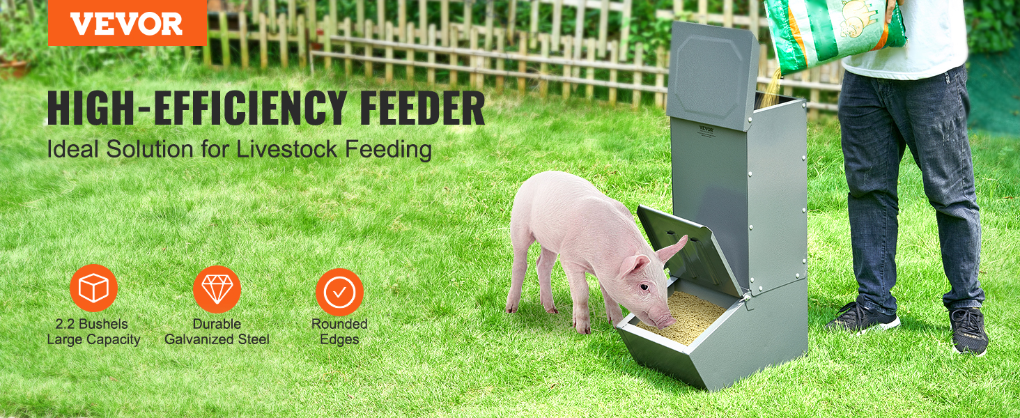 VEVOR Hog Feeder 2.2 Bushel Metal Double Door Pig Feeder Feeding up to ...