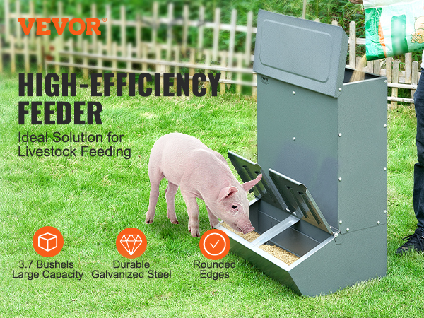 VEVOR Hog Feeder 3.7 Bushel Metal Dobbeltdørs Grise Feeder Foder op til ...