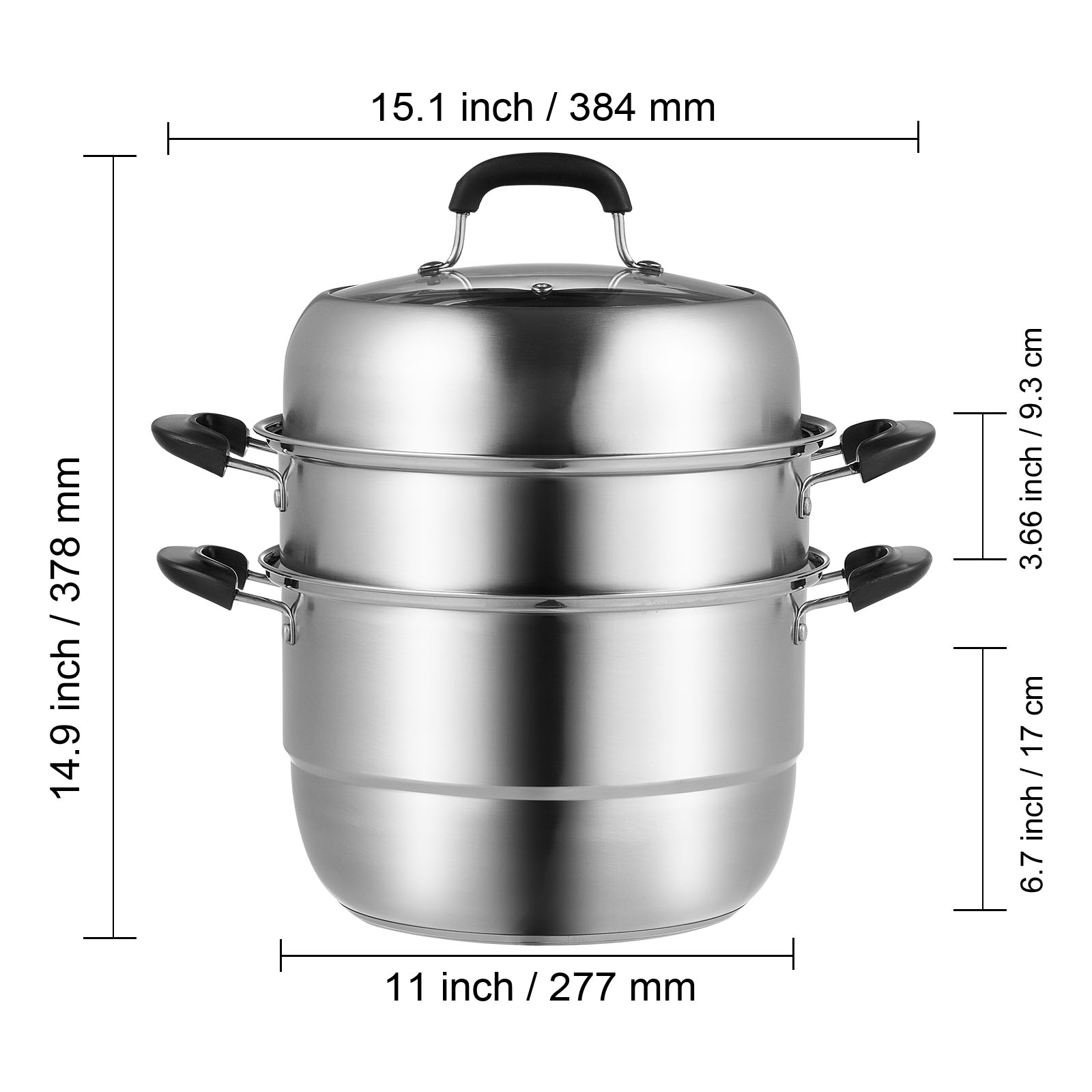 VEVOR Steamer Pot 3-Tier 11" & 8.5QT Stock Pot Vegetable Steamer 2 ...