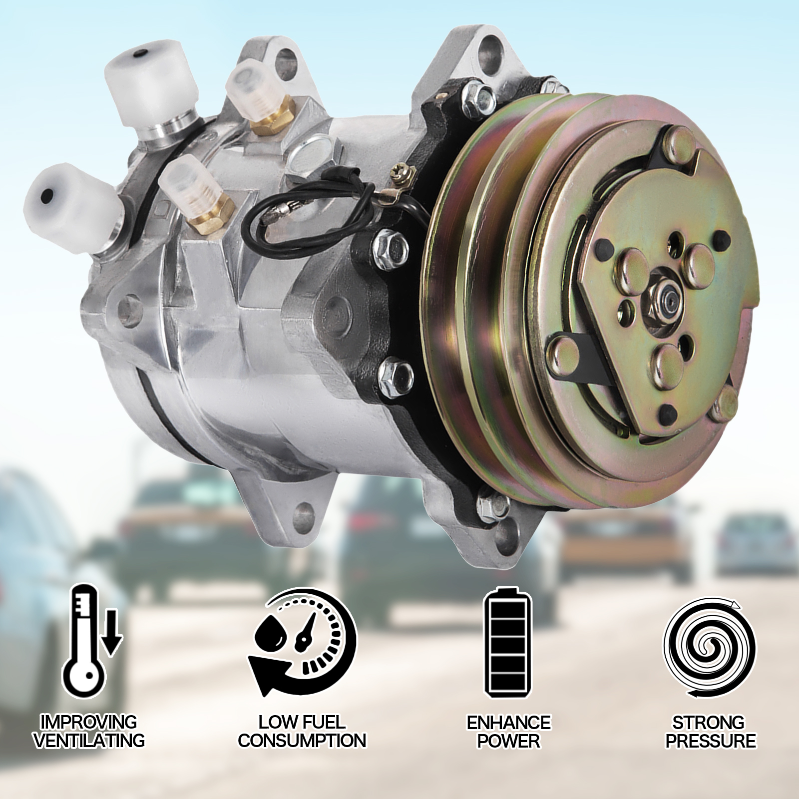 New A/C Compressor and Clutch Replaces Sanden SD505 2 Grooves | VEVOR US