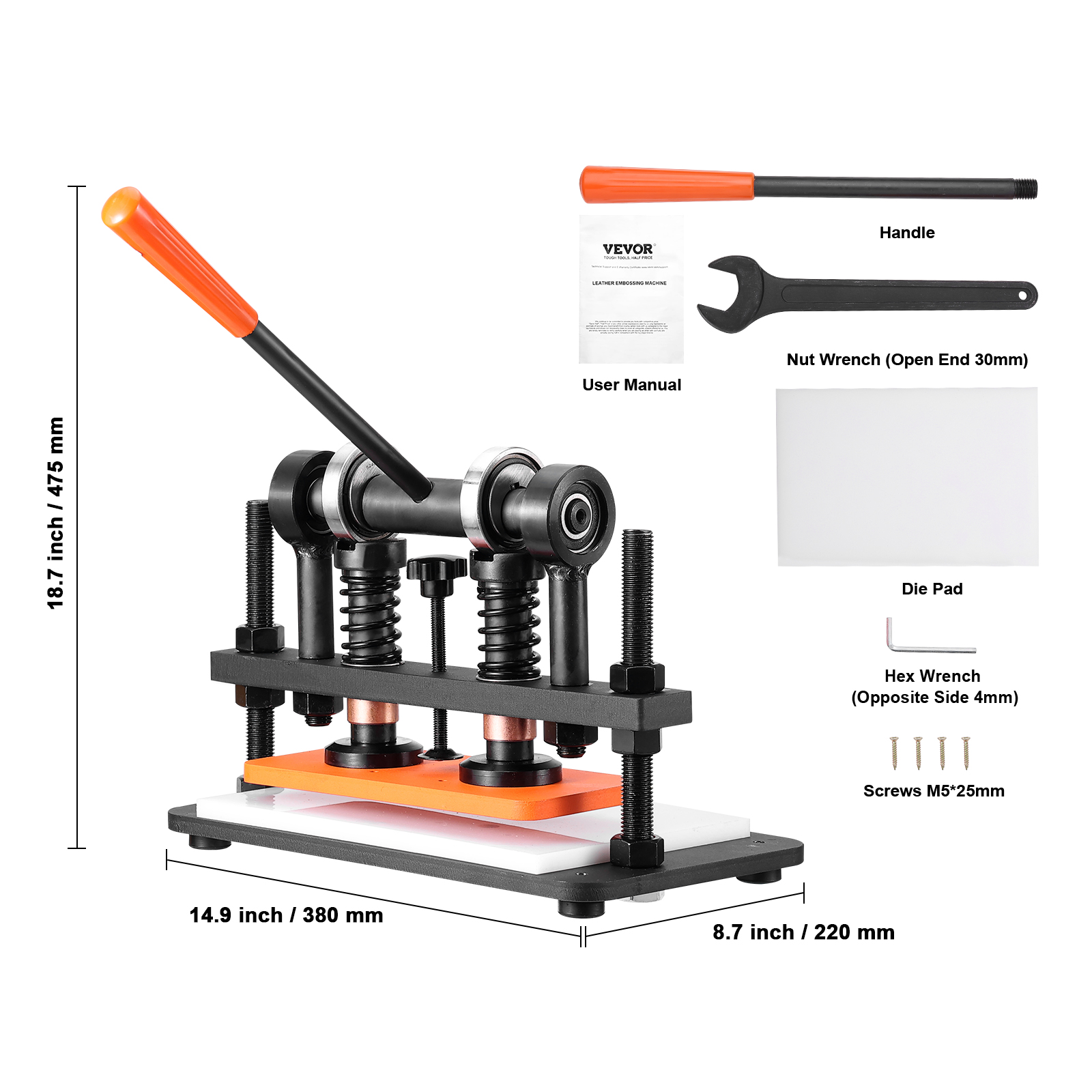 VEVOR Leather Cutting Machine, 10.2 x 4.7 in Embossing Plate Manual Die ...