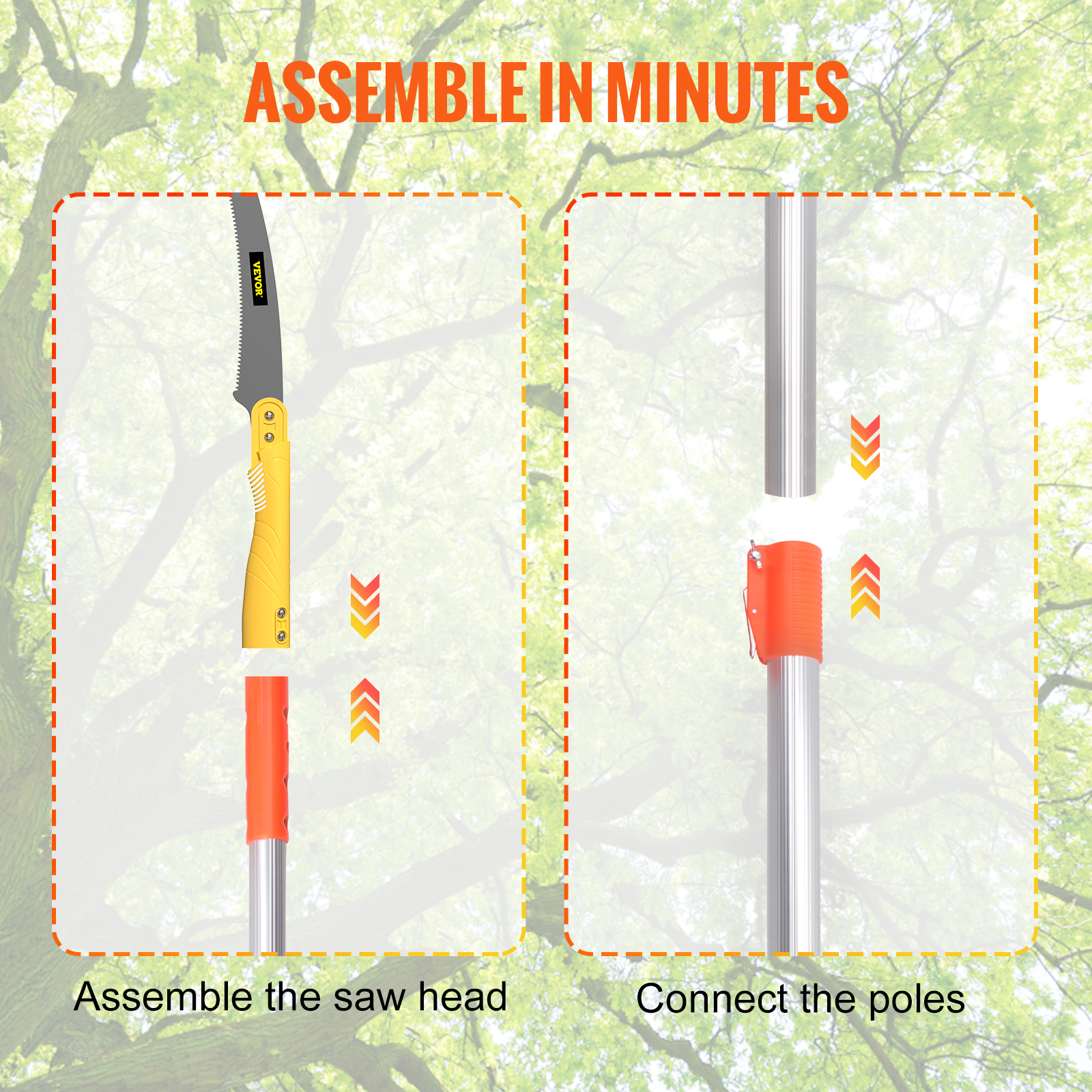 VEVOR Tree Pruner Pole Saw 27.7 ft Extendable Aluminum Pole Sharp Steel ...