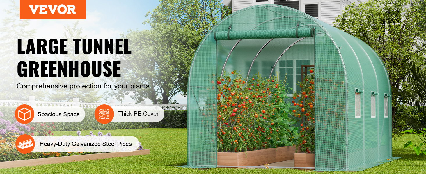 VEVOR Walk-in Tunnel Drivhus 11,32x6,4x6,3ft Galvaniseret ramme PE ...
