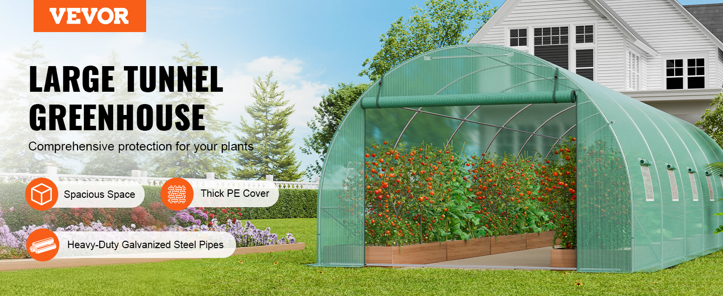 VEVOR Walk-in Tunnel Greenhouse 29.2x9.7x6.5ft Galvanized Frame PE ...