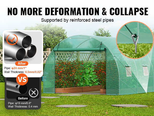 VEVOR Walk-in Tunnel Greenhouse 29.2x9.7x6.5ft Galvanized Frame PE ...