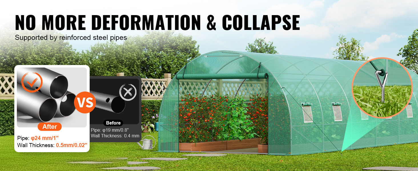 VEVOR Walk-in Tunnel Greenhouse 29.2x9.7x6.5ft Galvanized Frame PE ...