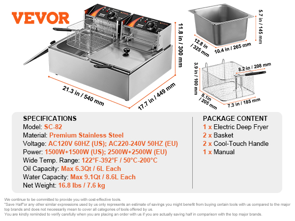 VEVOR Commercial Electric Deep Fryer Countertop Deep Fryer Dual ...