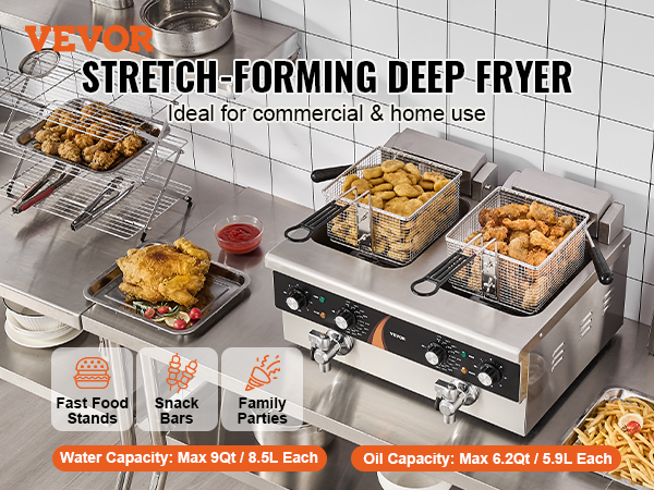 VEVOR Commercial Electric Deep Fryer Countertop Fryer 3500W Dual Tank ...