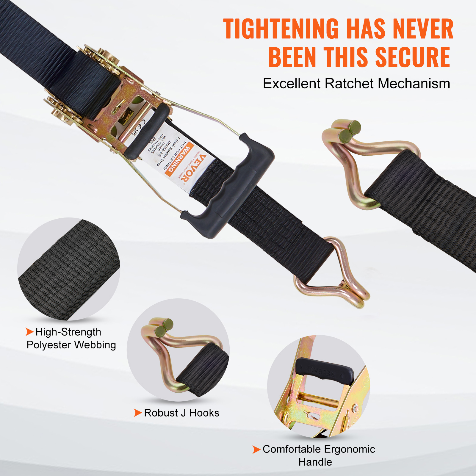 VEVOR Ratchet Straps Tie Down Strap 2"x 8' ,15',27',30' w/J Hook/S Hook/E-Track | eBay