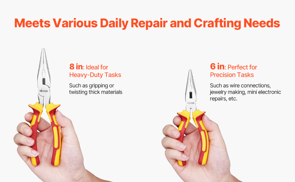 VEVOR 2 Pcs Needle Nose Pliers 8 inch Needle Nose Plier 6 inch Needle ...