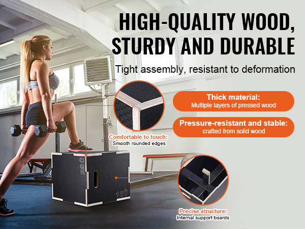 VEVOR 3 in 1 Plyometric Jump Box, 20/18/16 Inch Wooden Plyo Box ...