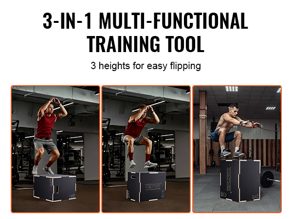 VEVOR 3 in 1 Plyometric Jump Box, 24/20/16 Inch Wooden Plyo Box ...