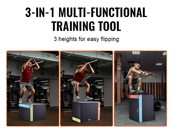 VEVOR 3 in 1 Plyometric Jump Box, 30/24/20 Inch Foam Plyo Box, Platform ...