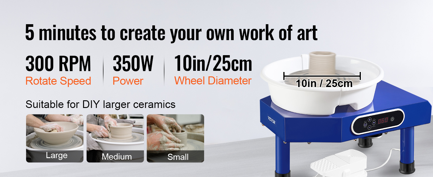 VEVOR Pottery Wheel, 10in Ceramic Wheel Forming Machine, Adjustable 60 ...