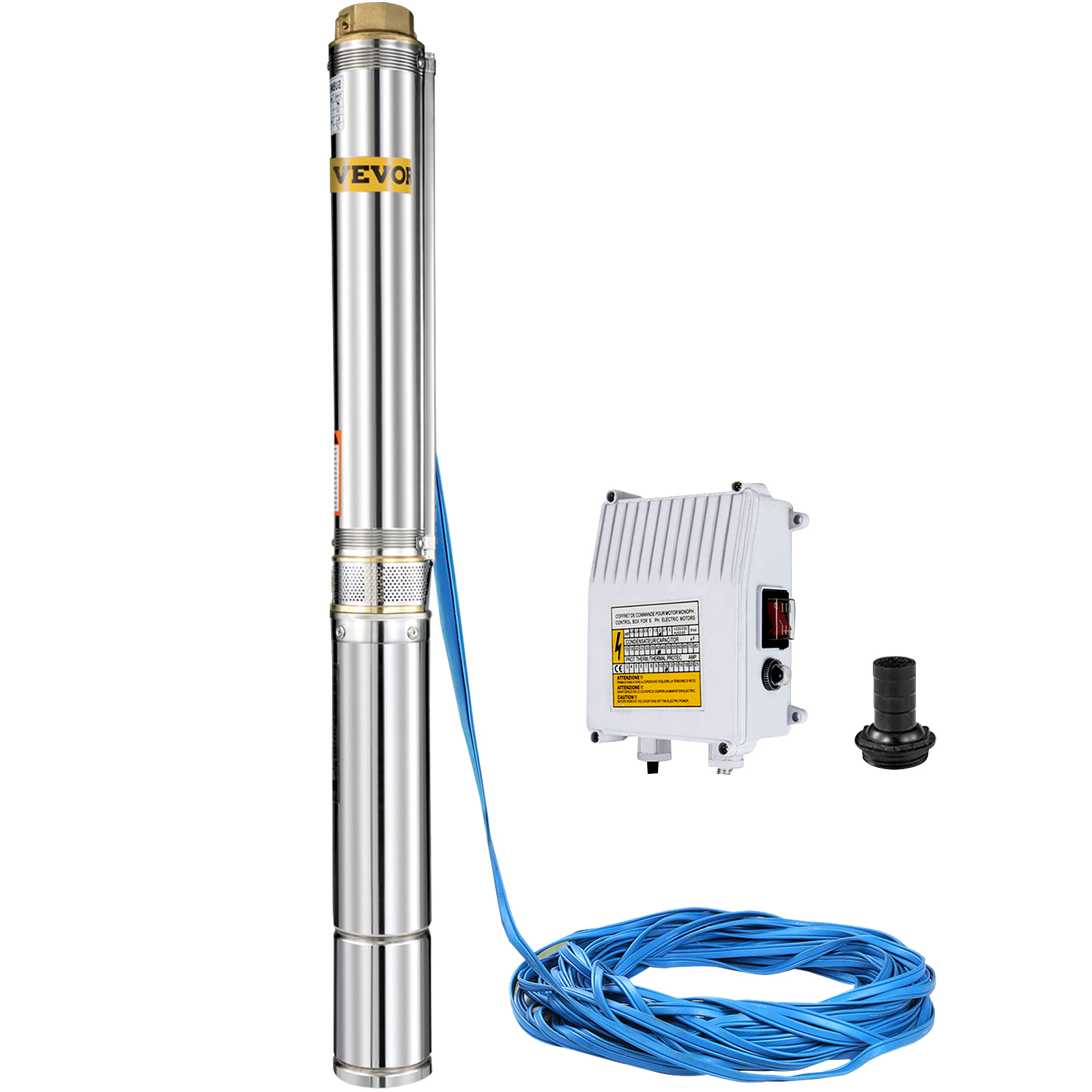 VEVOR Deep Well Submersible Pump, 1.5HP/1100W 240V/50Hz, 114L/min Flow 104 m Head, with 40 m ...