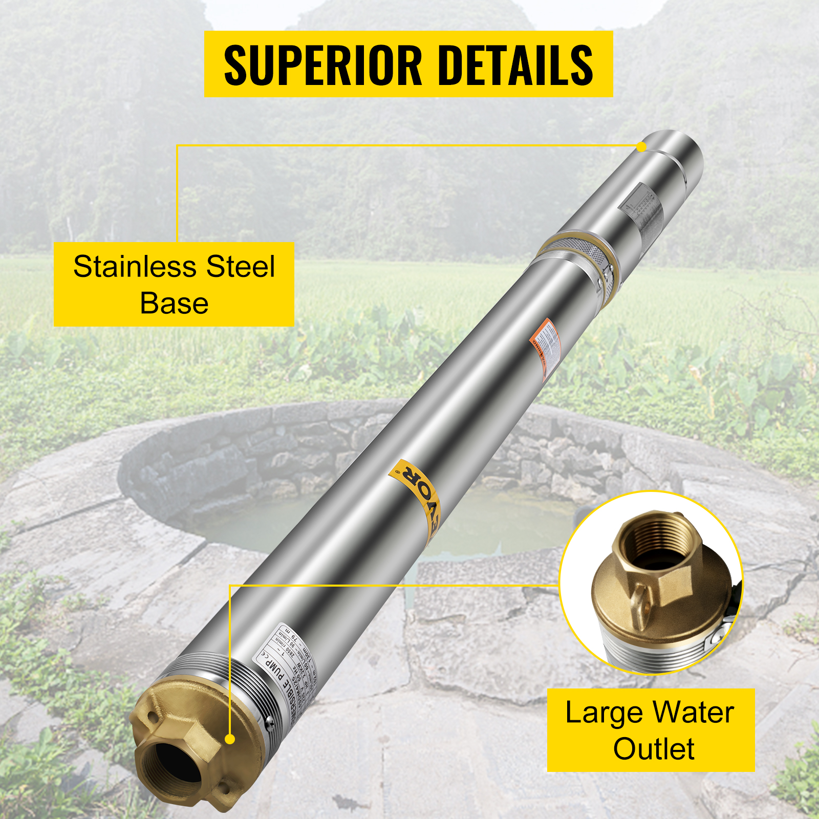 VEVOR Submersible Well Pump, 4HP Deep Well Pump, 4" Deep Well ...