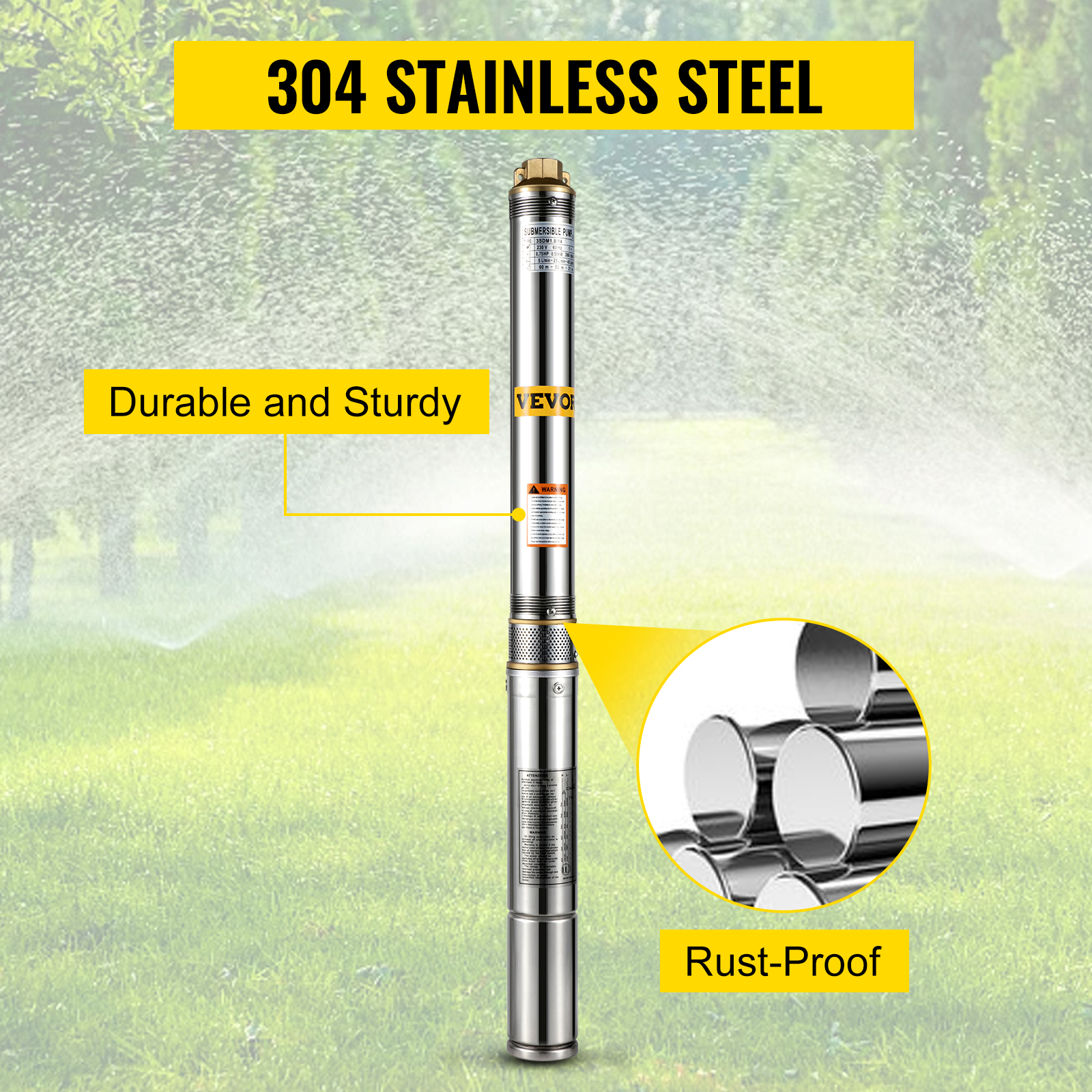 VEVOR Submersible Well Pump, 3/4HP Deep well Submersible Pump 270ft ...