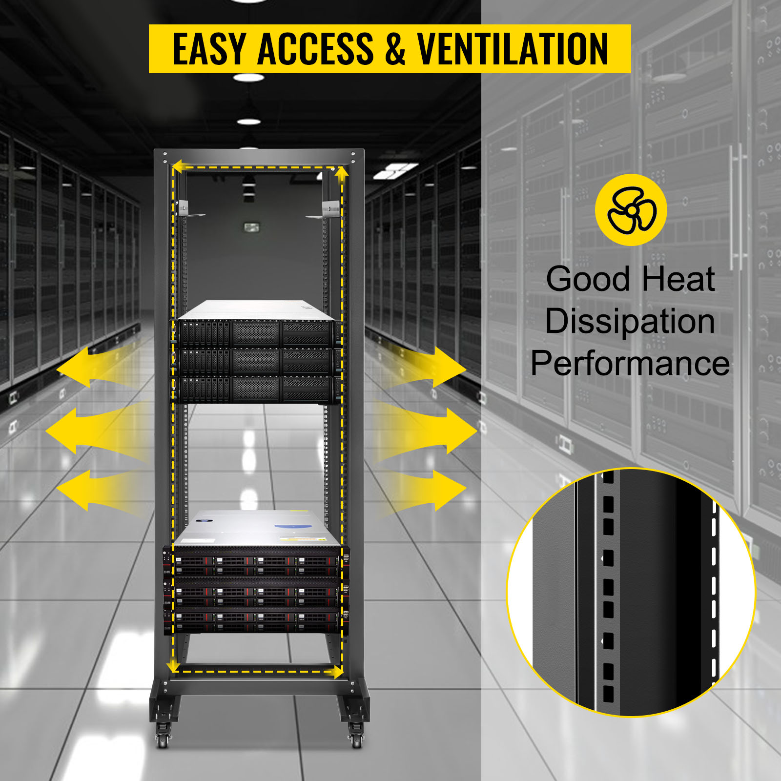 VEVOR Server Rack, 27U Open Frame Rack, 4-Post IT Server Relay Rack, 19 ...