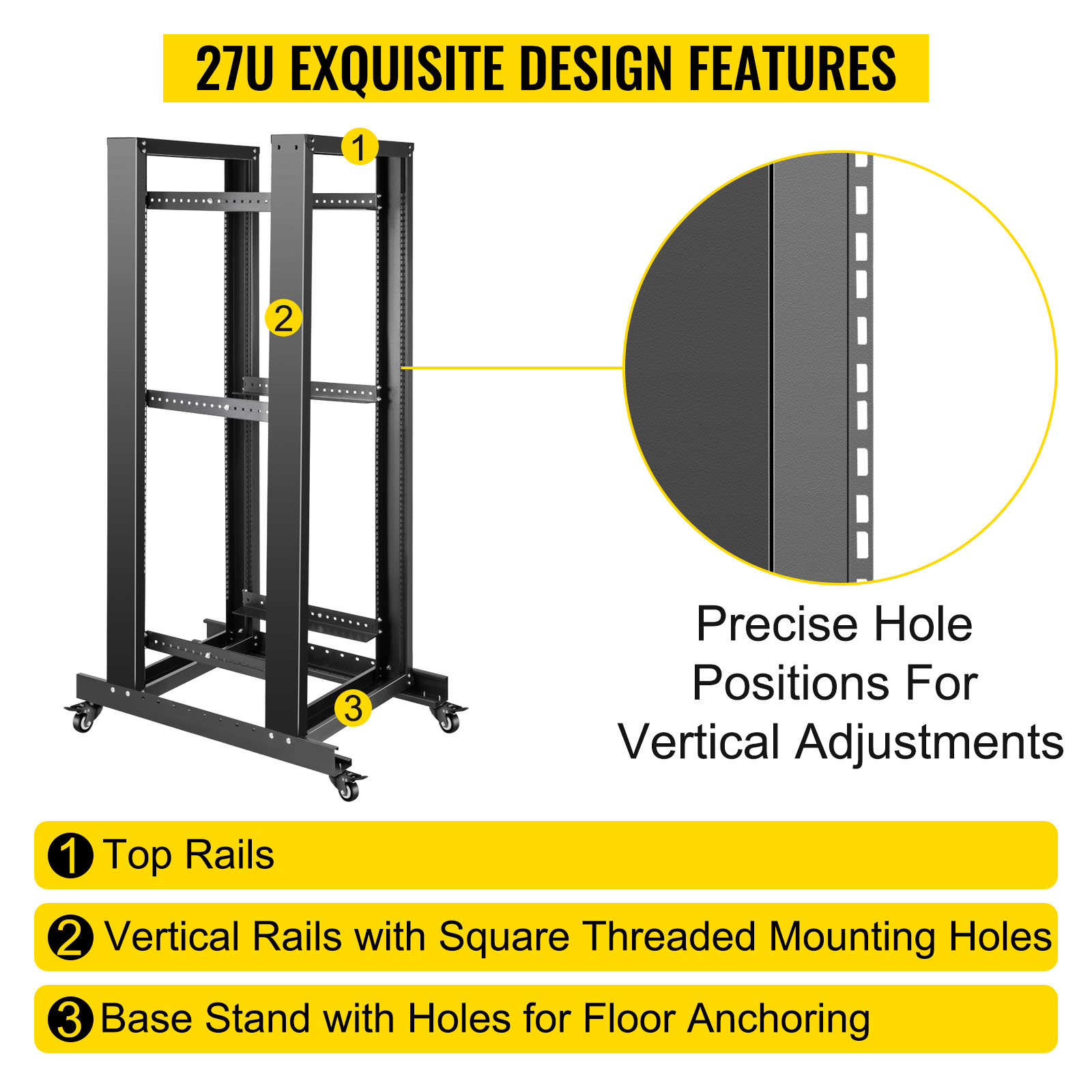 VEVOR Server Rack, 27U Open Frame Rack, 4-Post IT Server Relay Rack, 19 ...