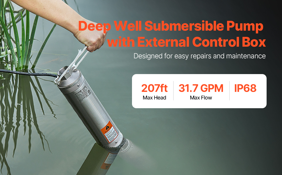 1HP Deep Well Submersible Pump Stainless Steel Water Pump 31.7 GPM 207 ...