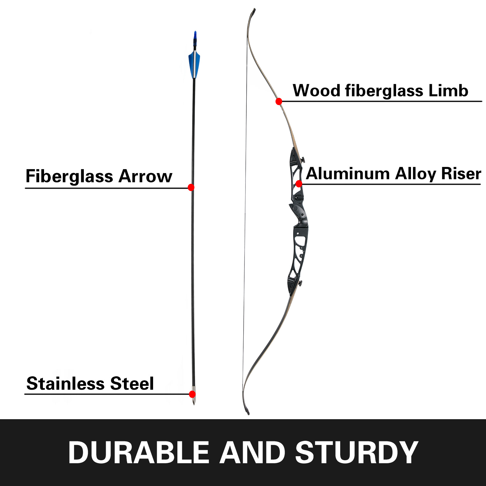 VEVOR Recurve Bow Set 20 28 32 36 38lbs Archery Bow Aluminum Alloy ...