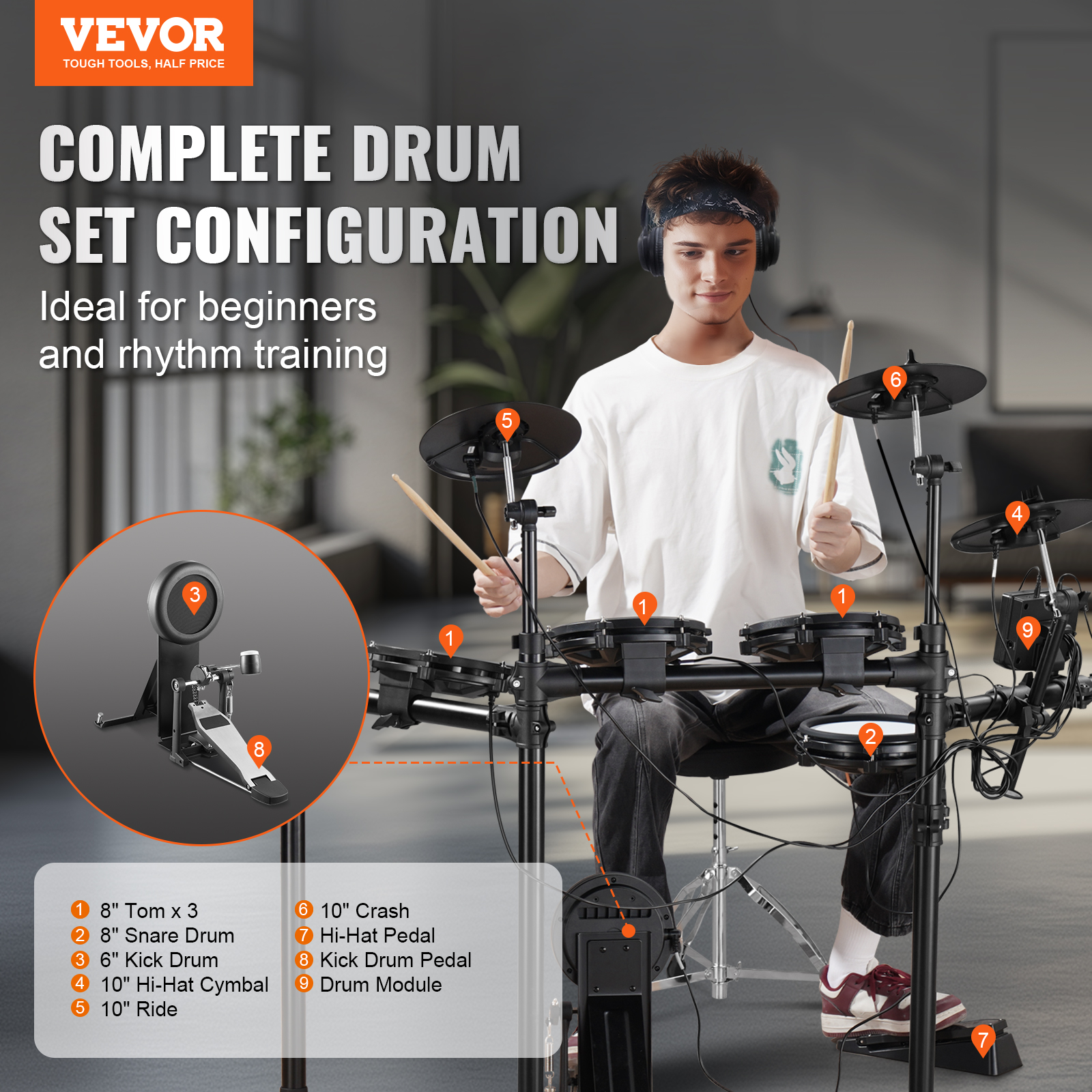 Electric Drum Set Electronic Drum Kit 480/150 Sounds for Beginners ...