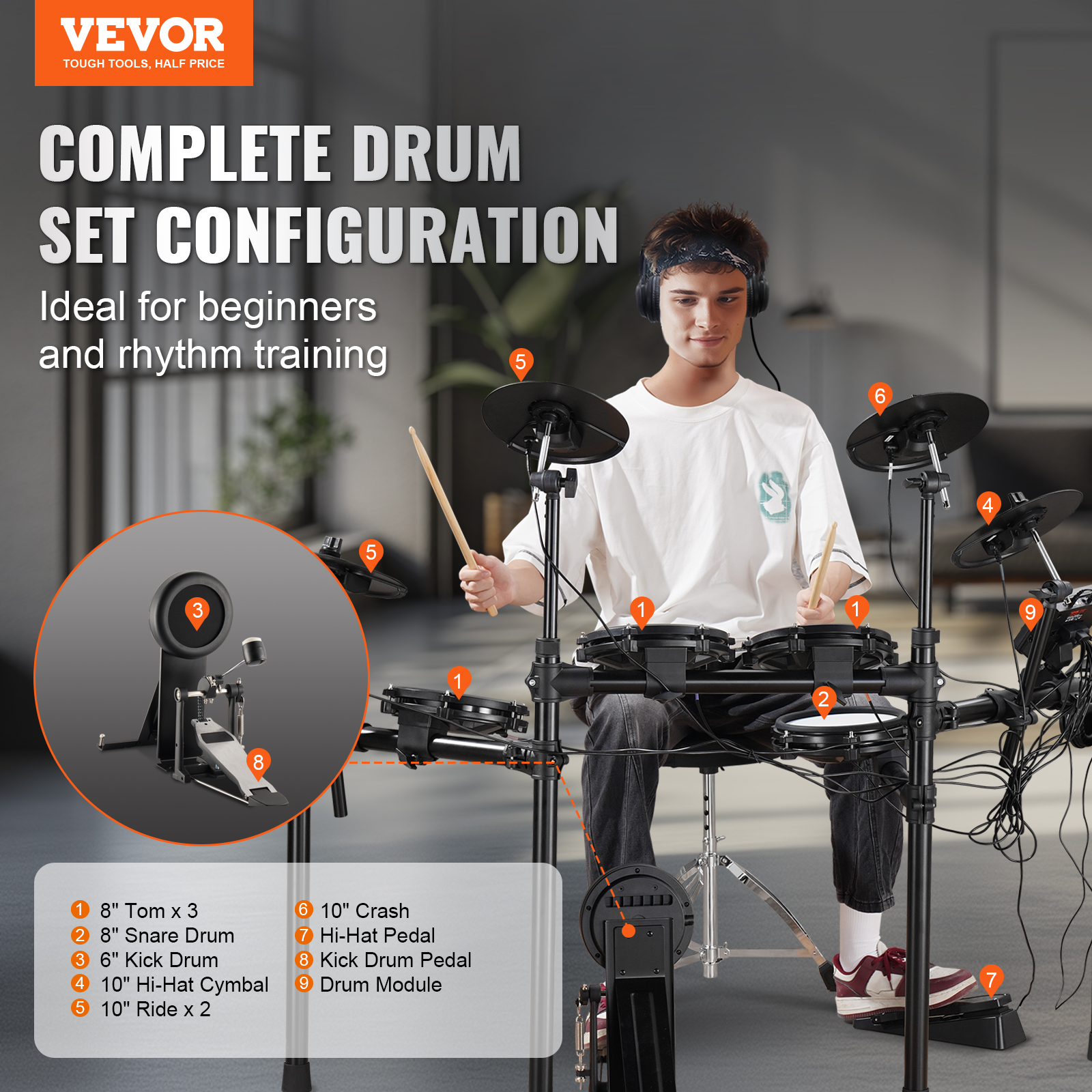 Electric Drum Set Electronic Drum Kit 480/150 Sounds for Beginners ...