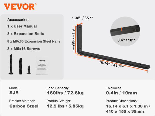 VEVOR Shelf Bracket, 16 x 6 in 4 Pcs, Heavy Duty Floating Shelf ...