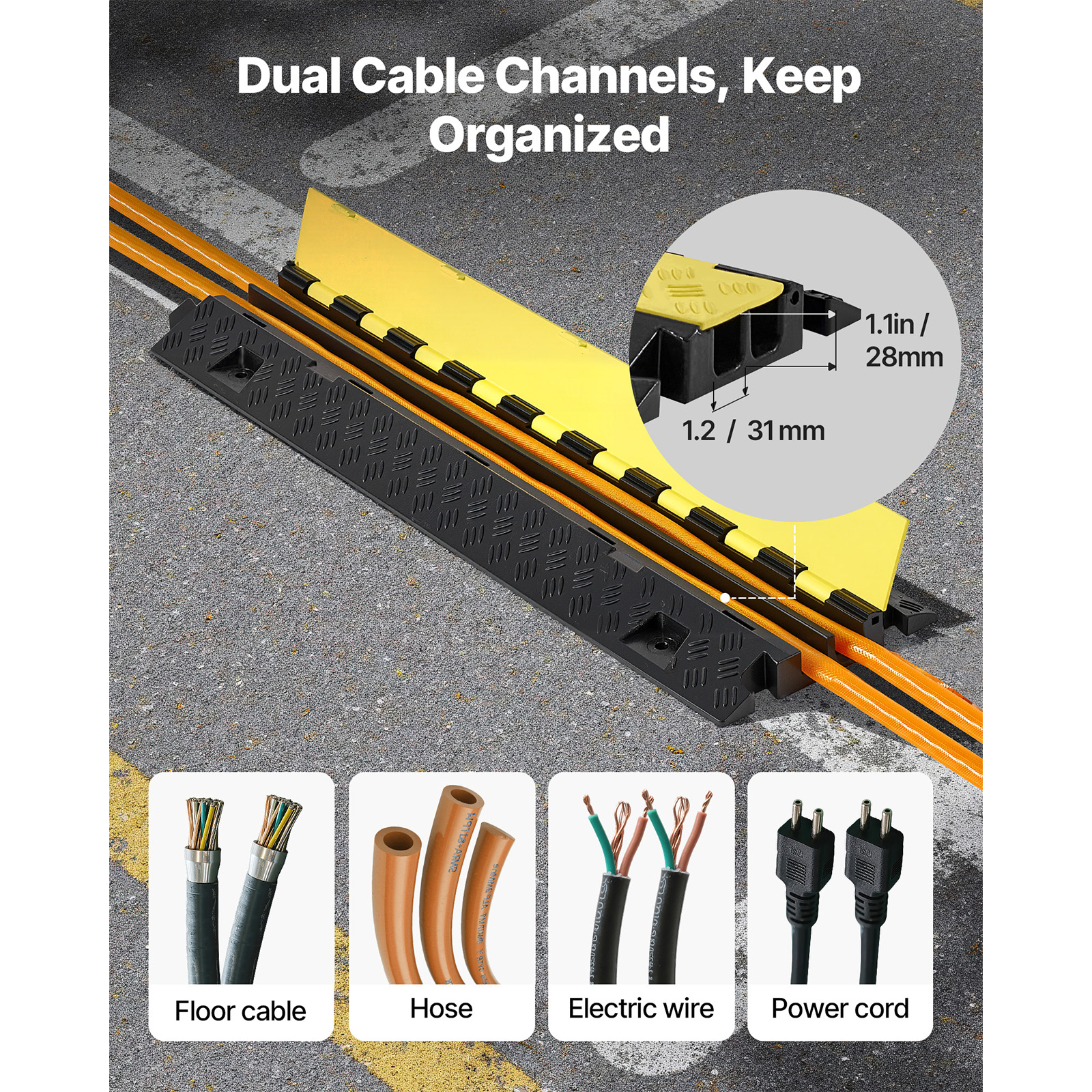 Mophorn 2-Channel Heavy-Duty Cable Protector Ramp, 22,000 lbs/Axle ...
