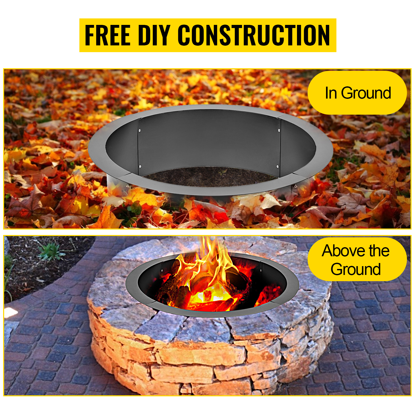 36 42 45 Steel Fire Pit Ring Campfire Ring DIY Heavy Duty In Ground