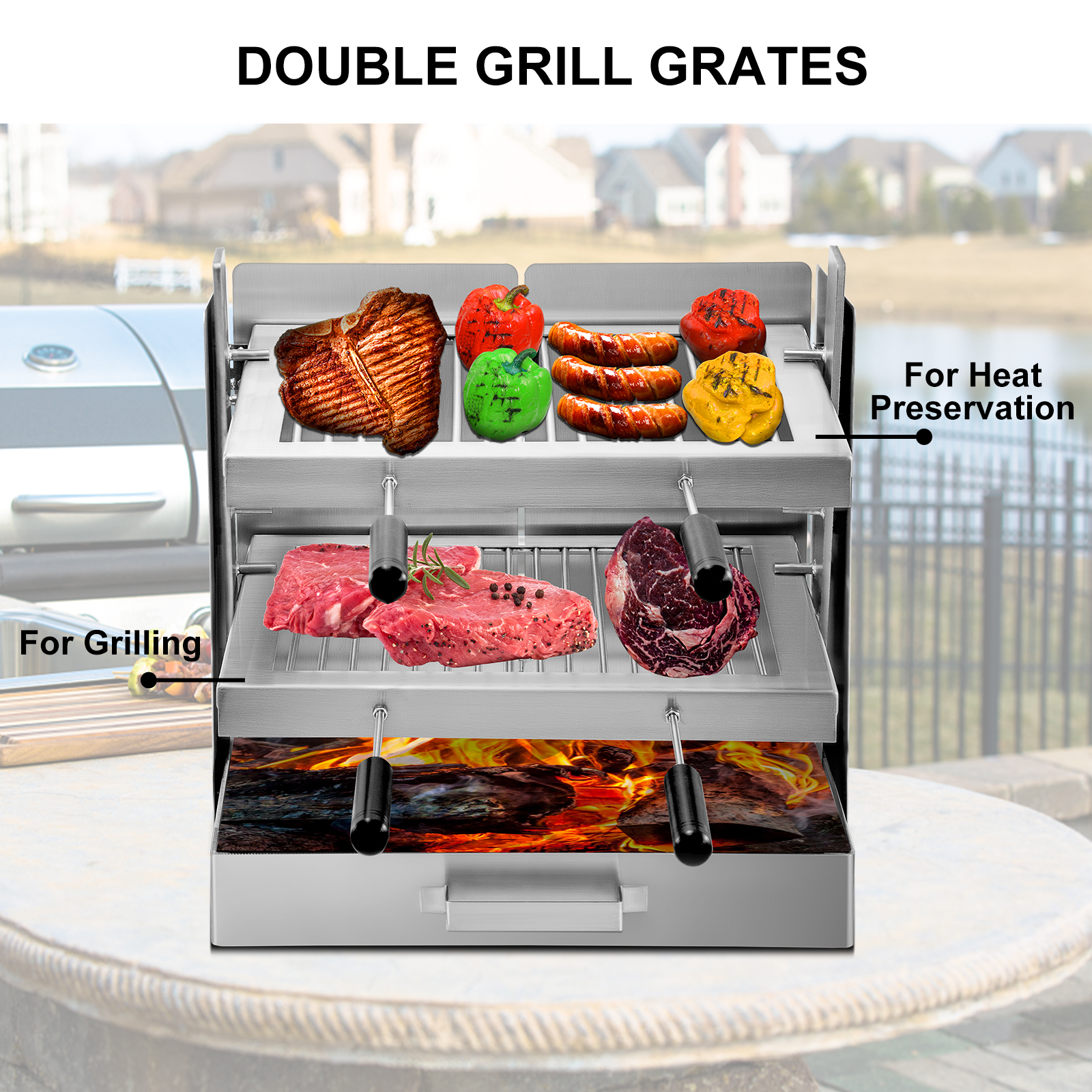 VEVOR Tuscan Fireplace Grill, Stainless Steel Santa Maria Grill, 17.7 ...