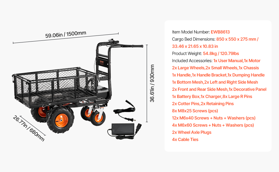 VEVOR Electric Utility Cart, 660lbs Capacity Power Wagon, 36V 432W ...