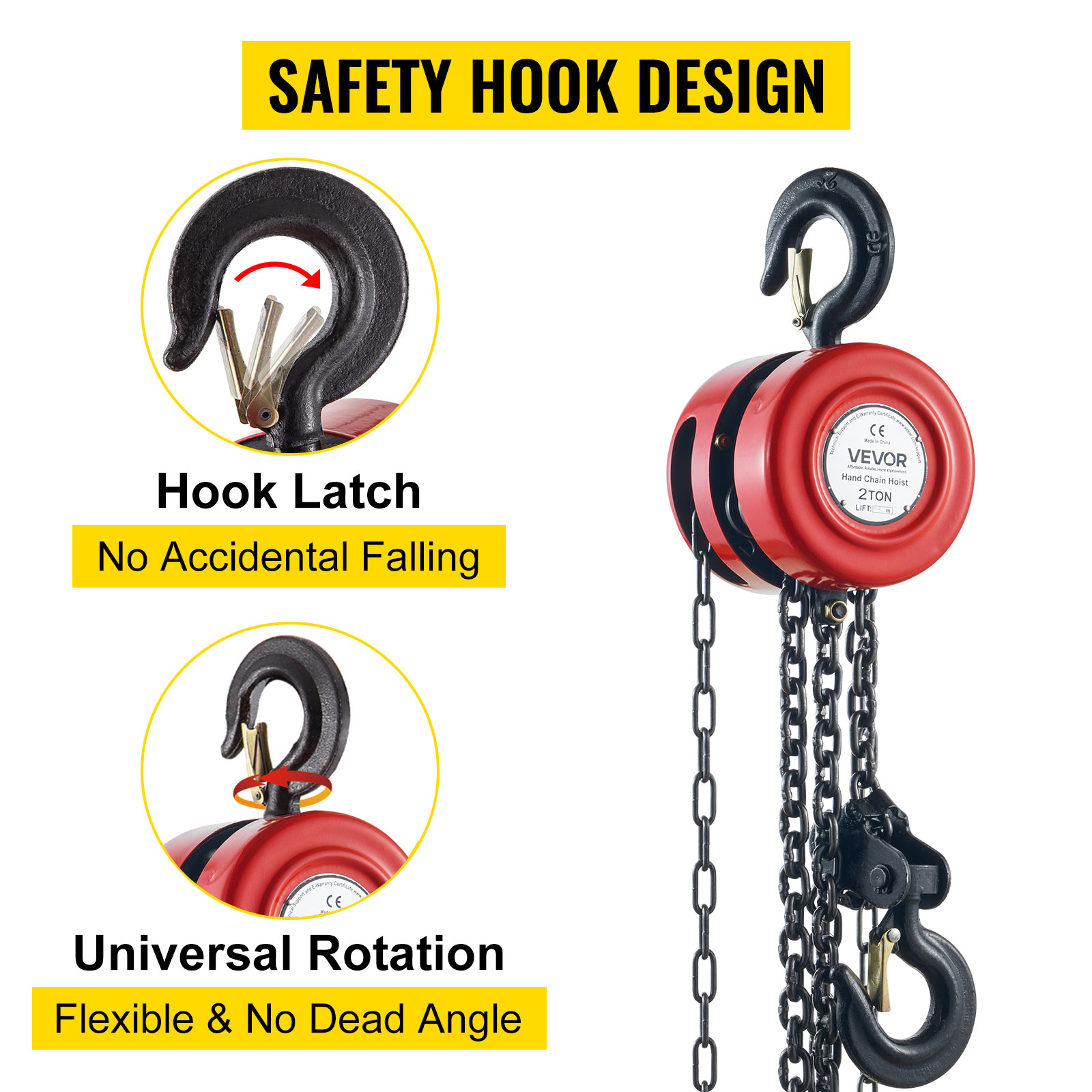 8 Feet Lift Hoist 2 Ton Manual Chain Hoist Block - 8 Foot Lift, Red ...