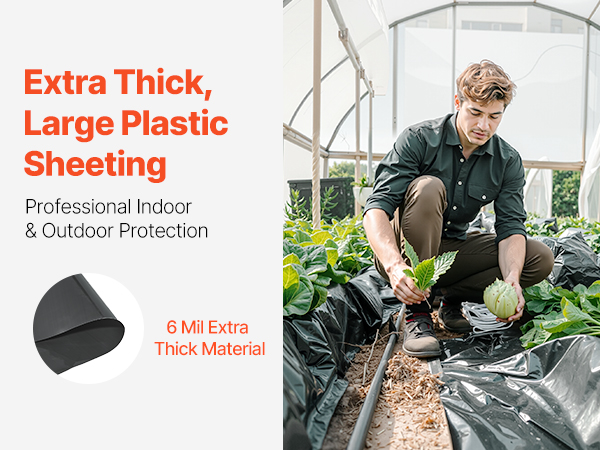 VEVOR 6Mil Plastic Sheeting Roll 10 x 100 FT Heavy Duty Polyethylene Black | VEVOR CA