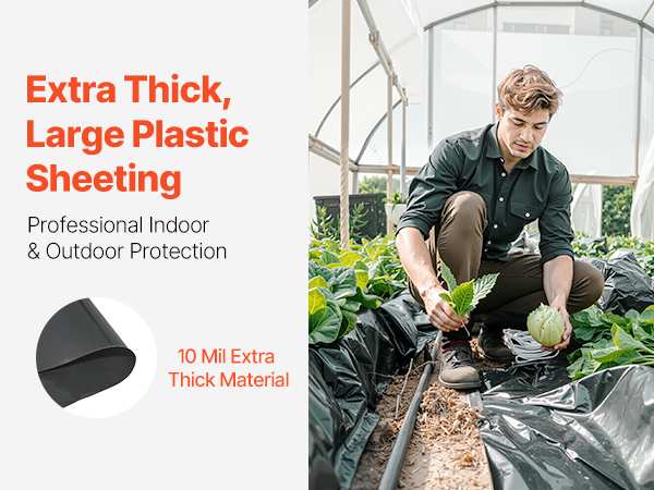 VEVOR 10Mil Plastic Sheeting Roll 10 x 100 FT Heavy Duty Polyethylene Black | VEVOR EU