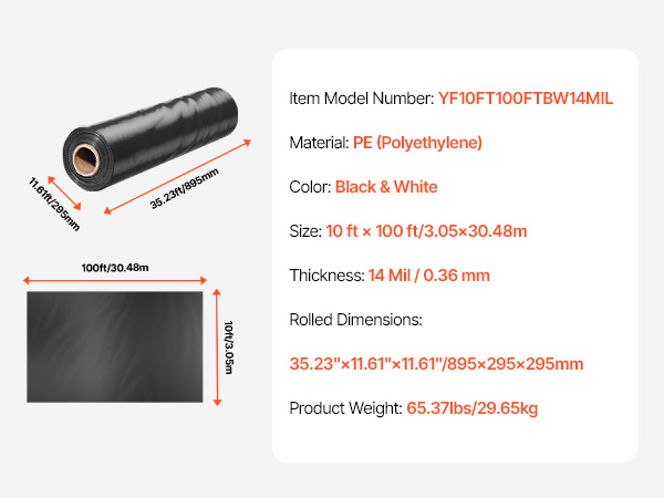 VEVOR 14 Mil Plastic Sheeting Heavy Duty 10' x 100', Thick Plastic Sheeting Roll, Plastic Drop ...