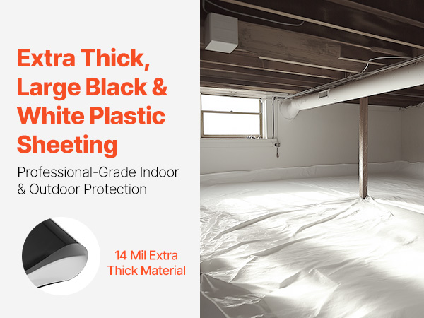 VEVOR 14Mil Plastic Sheeting Roll 10 x 100 FT Heavy Duty Film Black & White | VEVOR CA