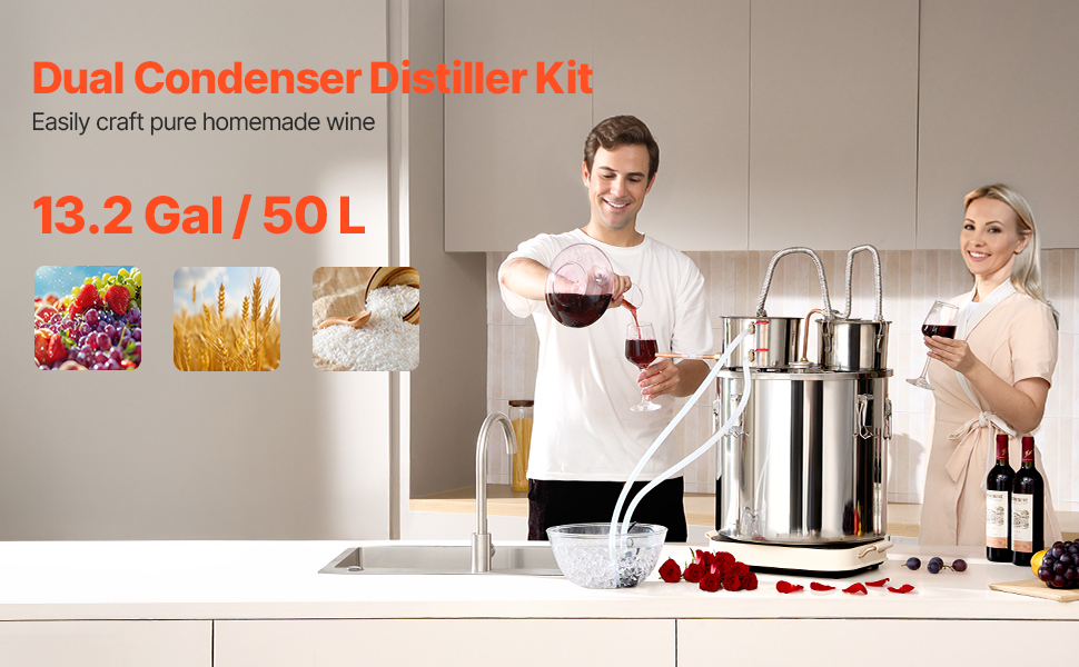 VEVOR Moonshine Still Water Alcohol Distiller 13.2Gal w/Thumper Keg ...