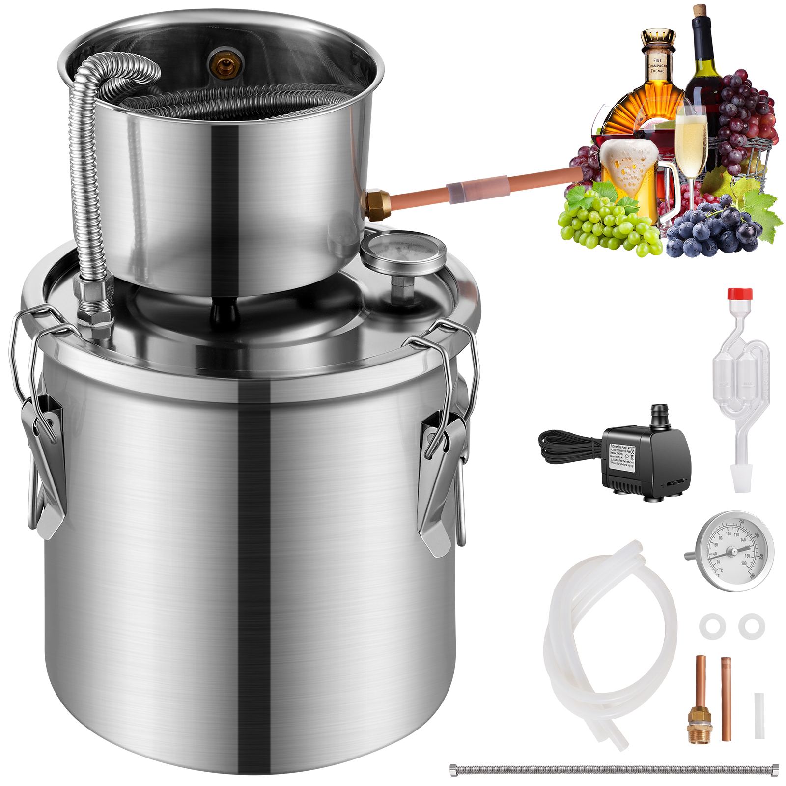 Moonshine Still Water Alcohol Distiller 3-13.2Gal w/Thumper Keg & 8W ...