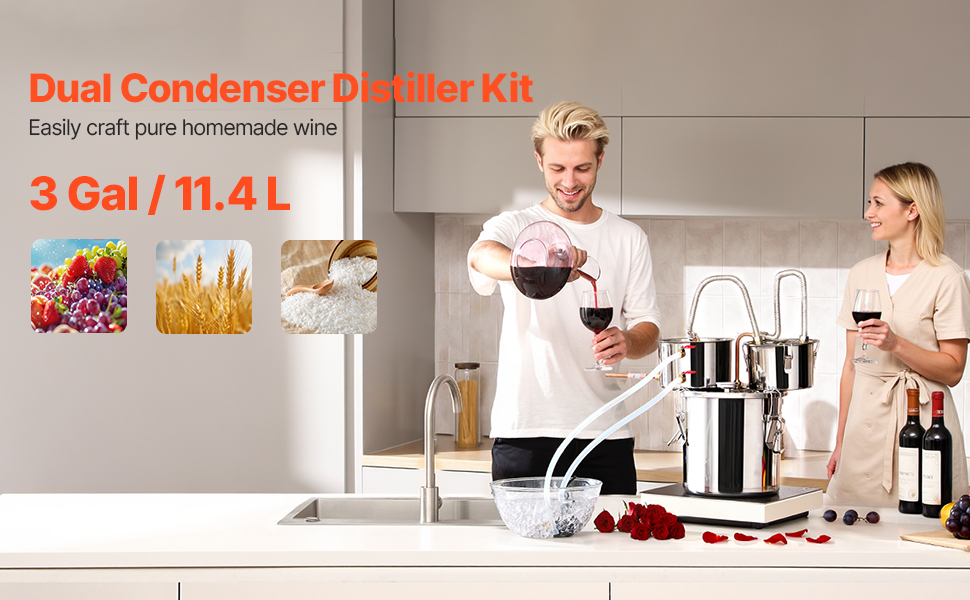 Moonshine Still Water Alcohol Distiller 3Gal w/Thumper Keg & 8W Water ...